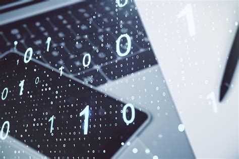 Premium Photo Double Exposure Of Creative Abstract Binary Code Hologram On Laptop Background