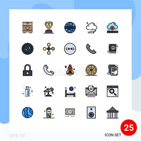Group Of 25 Filled Line Flat Colors Signs And Symbols For Cloud File Internet Video Night