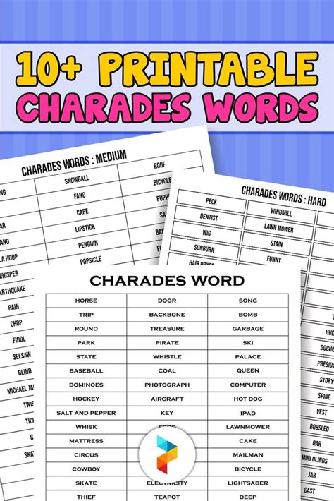 Charades Words 10 Free Pdf Printables Printablee