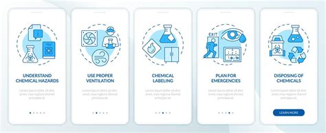 Science Workplace Safety Blue Onboarding Mobile App Screen Walkthrough 5 Steps Editable Graphic