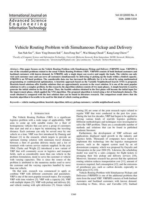 Pdf Vehicle Routing Problem With Simultaneous Pickup And Delivery