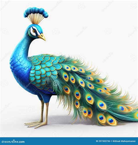 Peacock In 3d Character Style White Background Animated And Lively Stock Illustration
