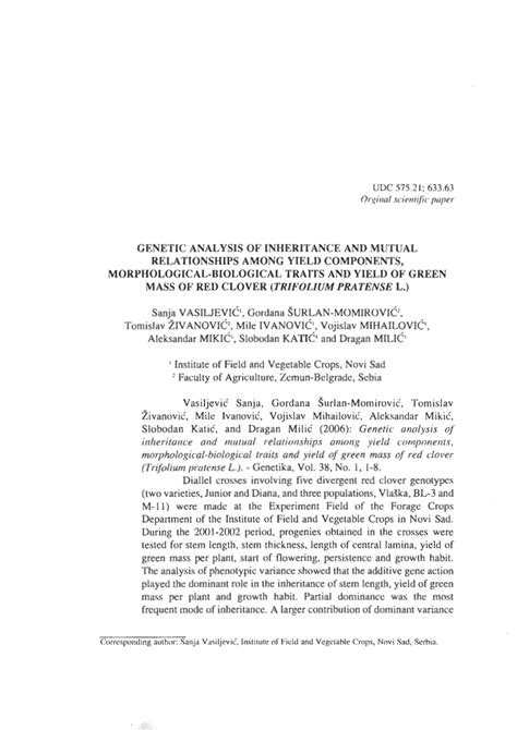 Pdf Genetic Analysis Of Inheritance And Mutual Relationships Among Yield Components