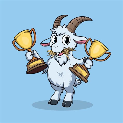 Cute Cartoon Goat Holding Two Golden Trophies Illustration 69774621