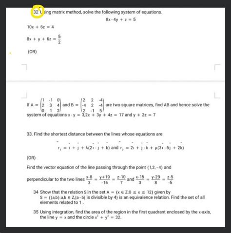 32 Using Matrix Method Solve The Following System Of Equations 8x−4y Z