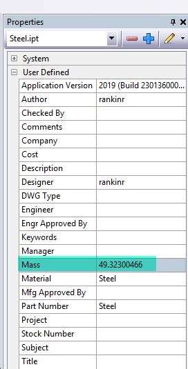 Mass Property From Inventor To Vault Autodesk Community
