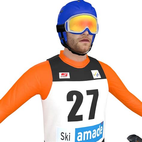 Rigged Skier Ski Model Turbosquid 1342300