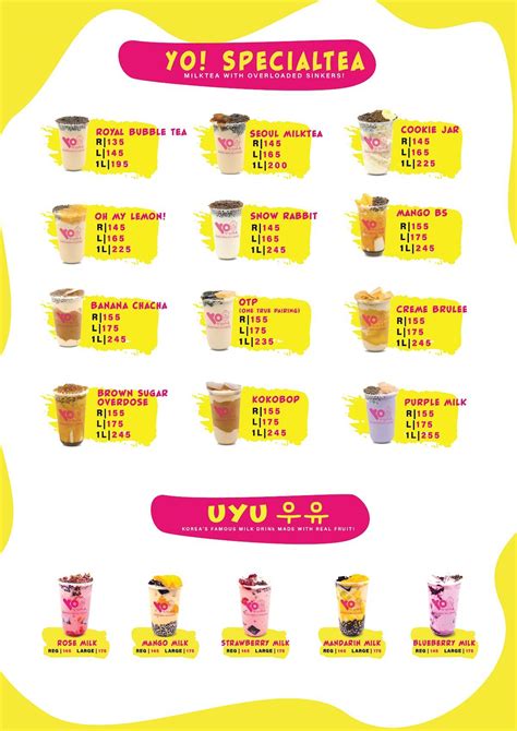 Menu At Yo Korean Bubble Tea And Chicken Coffee Biñan Restaurant Biñan