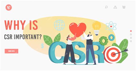 Csr 기업의 사회적 책임 비즈니스 방문 페이지 템플릿 자연과 식물에 대한 거대한 붉은 심장 관리를 들고 있는 작은