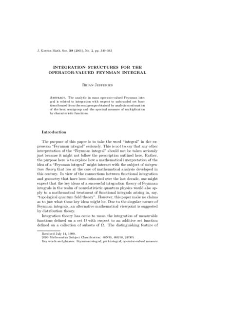 Pdf Integration Structures For The Operator Valued Feynman Integral