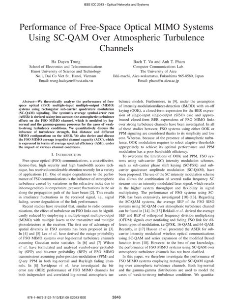 Pdf Performance Of Free Space Optical Mimo Systems Using Sc Qam Over Atmospheric Turbulence