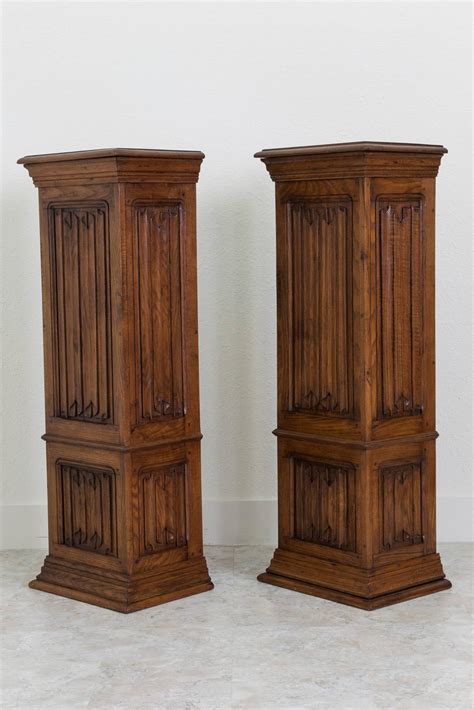 19th Century French Pair Of Hand Carved Linen Fold Columns Or Pedestals At 1stdibs