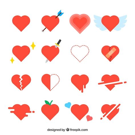플랫 하트 컬렉션 무료 벡터