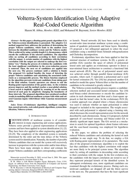 Pdf Volterra System Identification Using Adaptive Real Coded Genetic