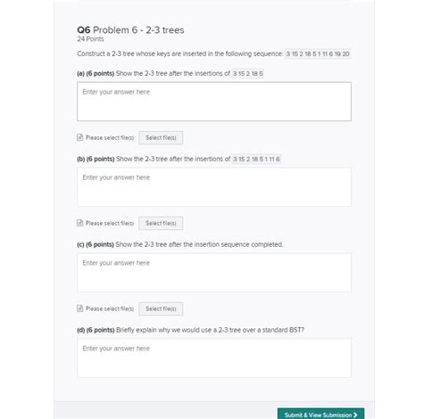 solved q6 problem 6 2 3 trees 24 points construct a 2 3 tree
