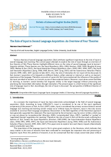 Pdf The Role Of Input In Second Language Acquisition An Overview Of