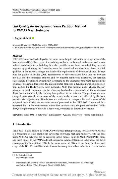 Link Quality Aware Dynamic Frame Partition Method For Wimax Mesh Networks