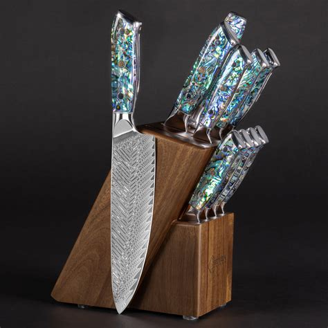 Umi 11 Piece Japanese Damascus Steel Knife Block Set With Abalone