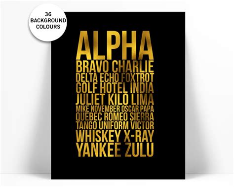 Alpha Bravo Charlie Gold Foil Art Print Phonetic Alphabet Poster