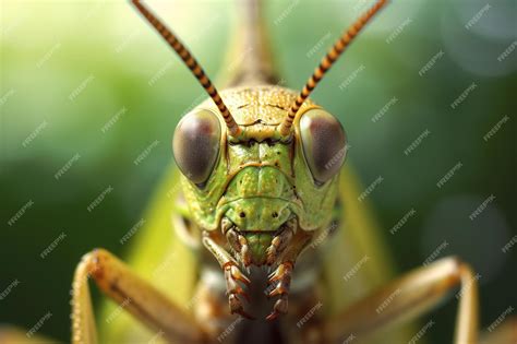 Premium Ai Image Grasshopper Face Close Up