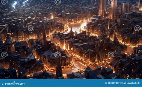 Futuristic Cityscape With Towering Structures And Advanced Technology Generative Ai Stock