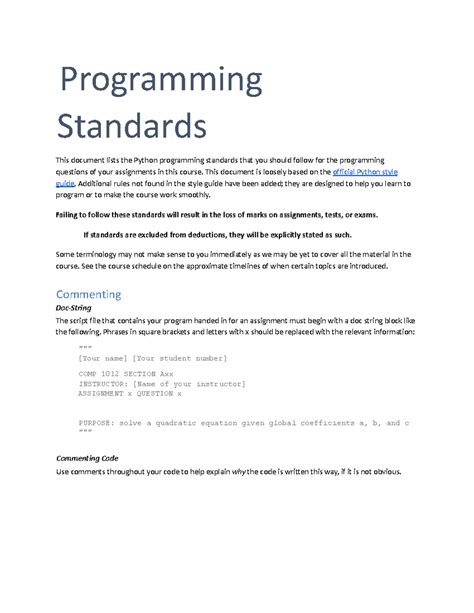 Comp 1012 Programming Standards For Python Assignments 2025 Studocu