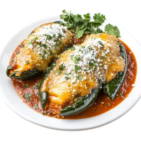 A Plate Of Authentic Mexican Chiles Rellenos Featuring Large Poblano