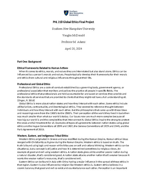 Phl 218 Global Ethics Final Project Phl 218 Global Ethics Final Project Southern New Hampshire