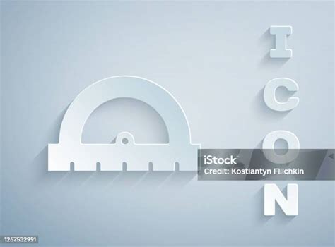 회색 배경에서 격리된 도 아이콘을 측정하기 위해 스트랙터 그리드를 잘라냅니다 기울기 각도 미터 측정 도구 기하학적 기호 종이 아트 스타일 벡터 일러스트레이션 3차원 형태에