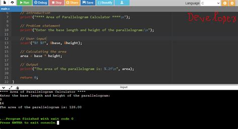 C Program To Find Area Of Parallelogram