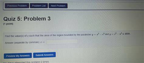 solved find the value s of c such that the area of the