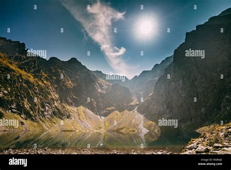 Tatra National Park Poland Calm Lake Czarny Staw Under Rysy And