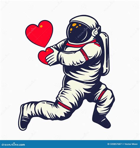 Astronaut Kneeling Offering Heart Symbol Love Cosmic Romance Space