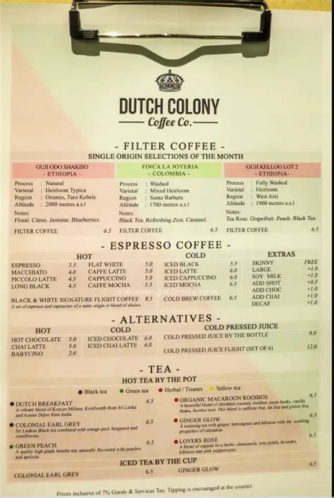 Dutch Colony Singapore Menu Prices New 2024