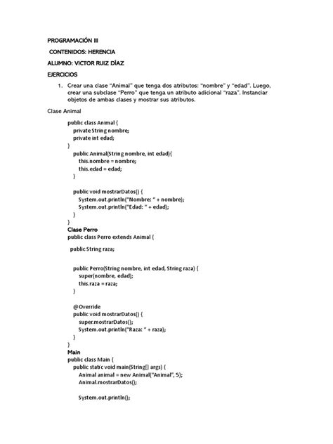 ejercicios de herencia pdf herencia programación orientada a