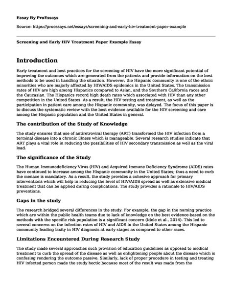📗 Screening And Early Hiv Treatment Paper Example Free Essay Term
