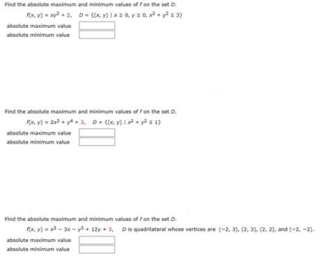 Solved Find The Absolute Maximum And Minimum Values Of F On Chegg