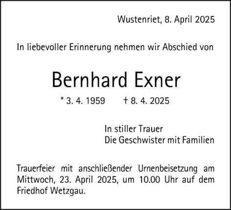 Traueranzeigen Von Bernhard Exner Ostalbtrauer