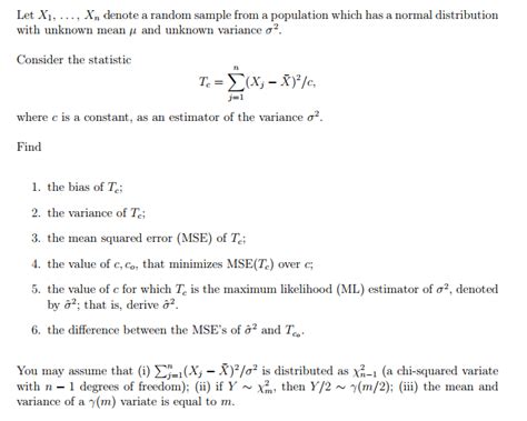 Solved Let X1 Xn Denote A Random Sample From A Population