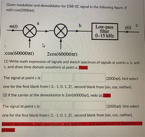 Solved Given Modulator And Demodulator For Dsb Sc Signal In