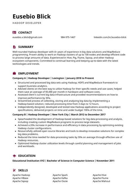 Hadoop Developer Resume Cv Example And Writing Guide
