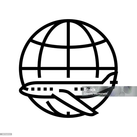 Airplane Planet Map Location Line Icon Vector Illustration Stock