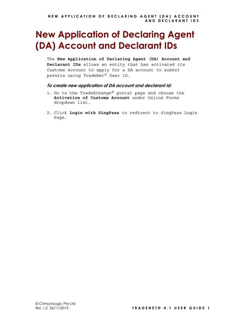 New Application Of Declaring Agent Da Account And Declarant Ids