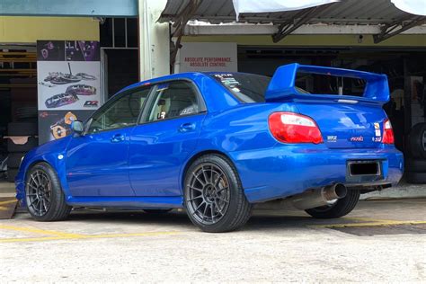 2005 Subaru WRX STI GD Blob Eye Blue Enkei NT03RR Wheel Front