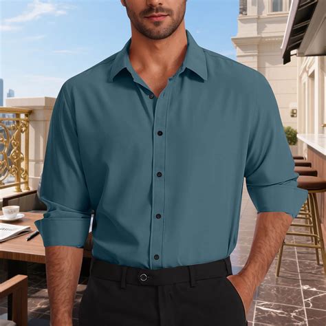Bxingohai Mens Dress Shirts Solid Long Sleeve Business Casual Button
