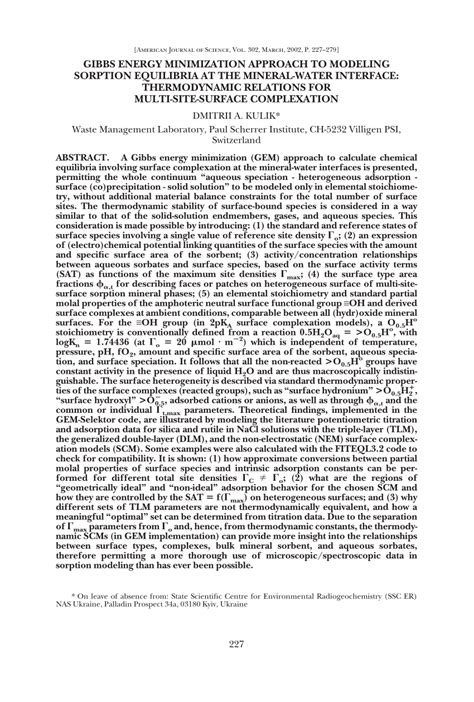 Pdf Gibbs Energy Minimization Approach To Modeling Sorption