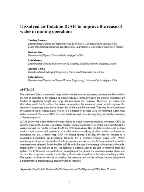 Dissolved Air Flotation To Improve The Reuse Of Water Pdf Water Purification Computational