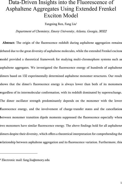 Data Driven Insights Into The Fluorescence Of Asphaltene Aggregates Using Extended Frenkel