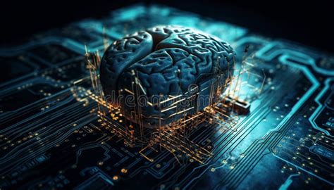 Glowing Circuit Board Complex Cyborg Brain Design Generated By Ai