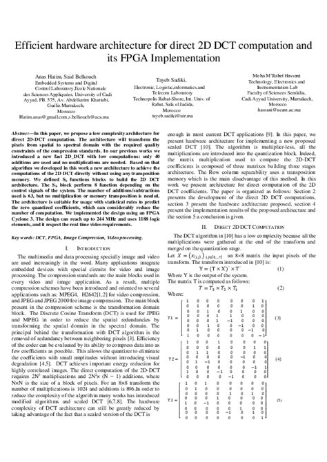 Pdf Efficient Hardware Architecture For Direct 2d Dct Computation And Its Fpga Implementation